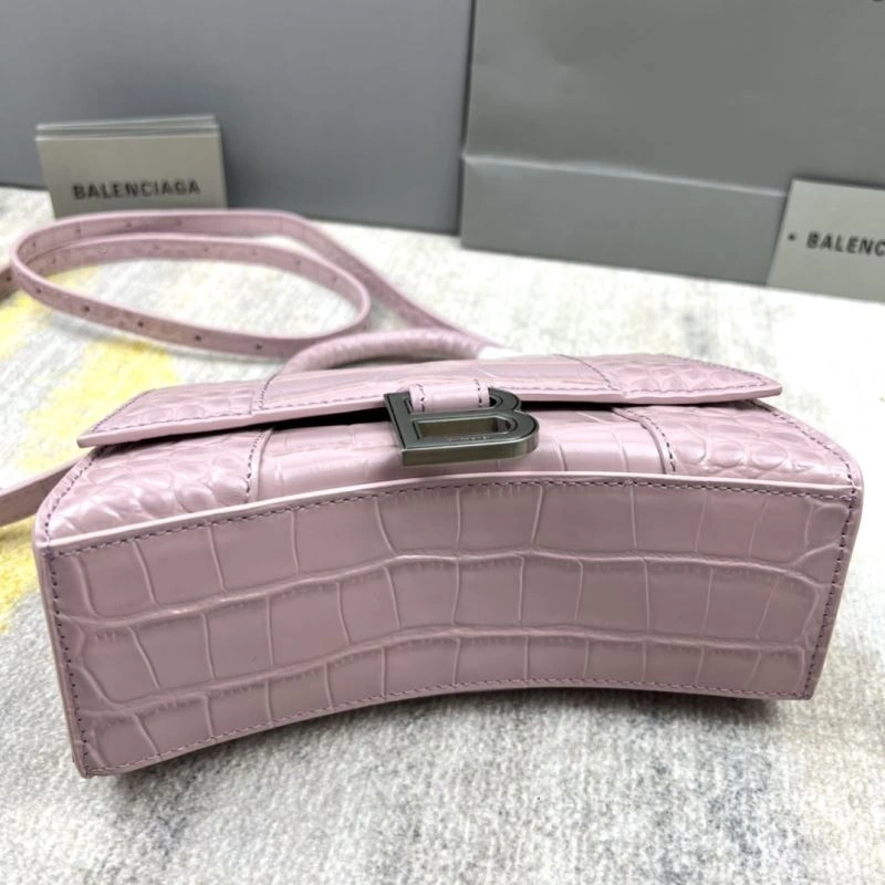 Precise copy Balenciaga Blush Pink Crocodile Pattern Hourglass Bag XS
