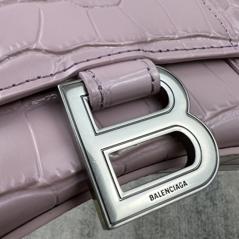 Precise copy Balenciaga Blush Pink Crocodile Pattern Hourglass Bag XS