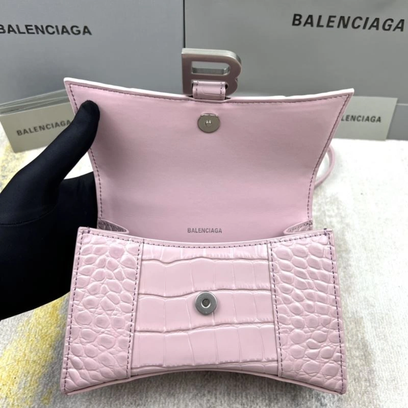 Precise copy Balenciaga Blush Pink Crocodile Pattern Hourglass Bag XS