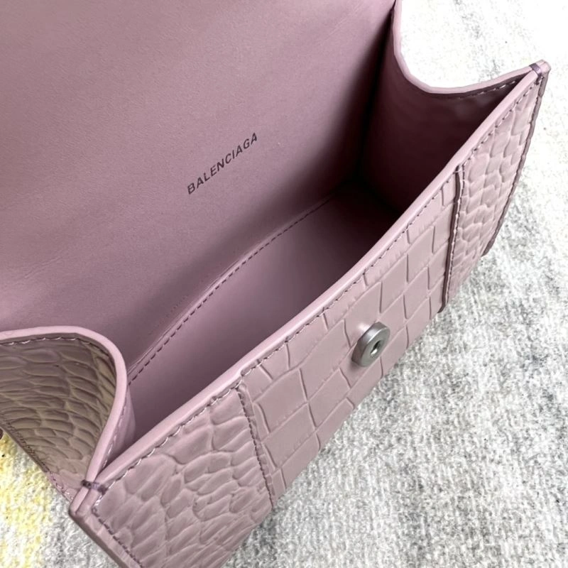 Precise copy Balenciaga Blush Pink Crocodile Pattern Hourglass Bag XS