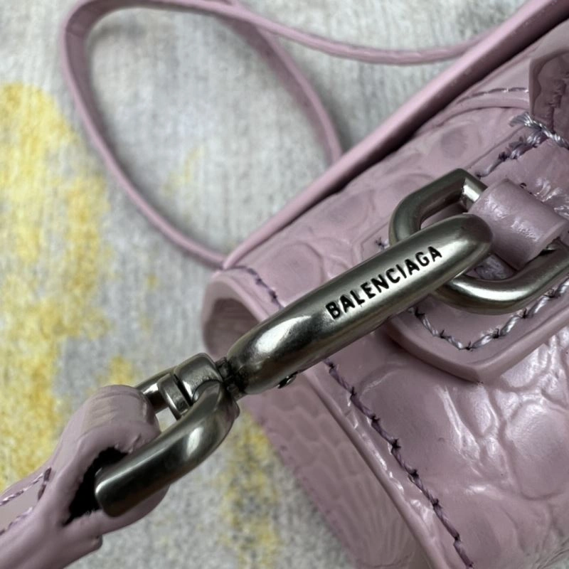 Precise copy Balenciaga Blush Pink Crocodile Pattern Hourglass Bag XS
