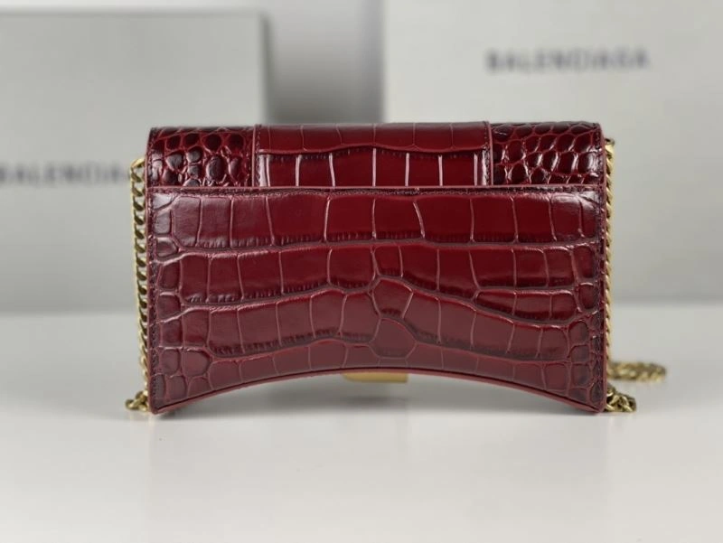 Legit Balenciaga Burgundy Crocodile Hourglass Bag with Gold Buckle