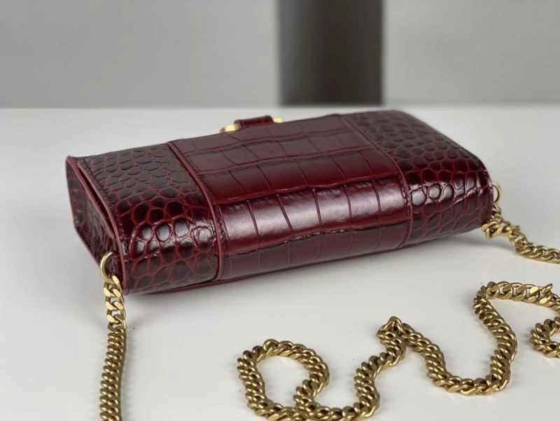 Legit Balenciaga Burgundy Crocodile Hourglass Bag with Gold Buckle