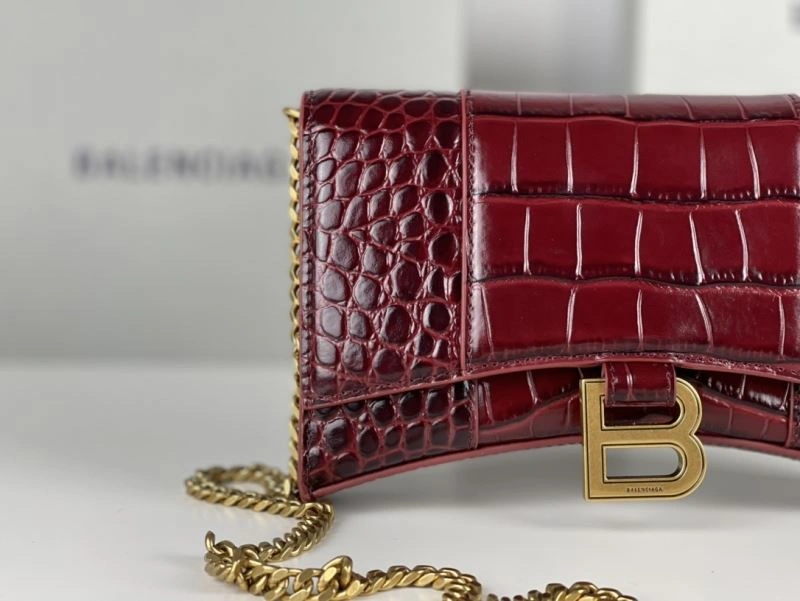 Legit Balenciaga Burgundy Crocodile Hourglass Bag with Gold Buckle