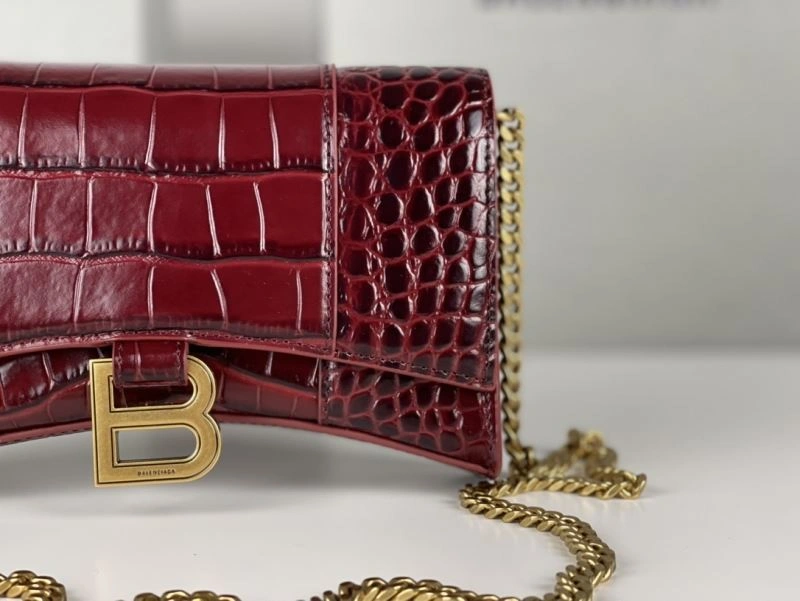 Legit Balenciaga Burgundy Crocodile Hourglass Bag with Gold Buckle