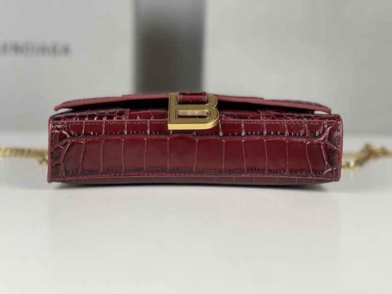 Legit Balenciaga Burgundy Crocodile Hourglass Bag with Gold Buckle