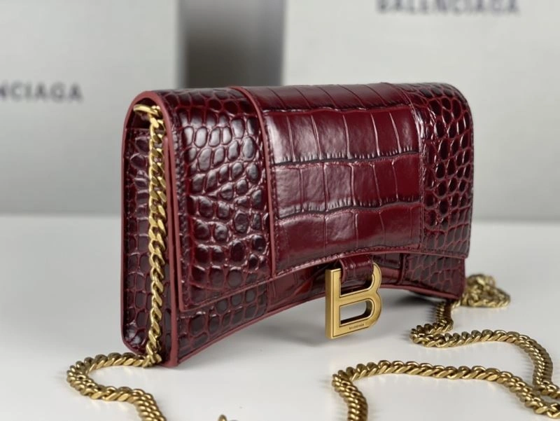 Legit Balenciaga Burgundy Crocodile Hourglass Bag with Gold Buckle