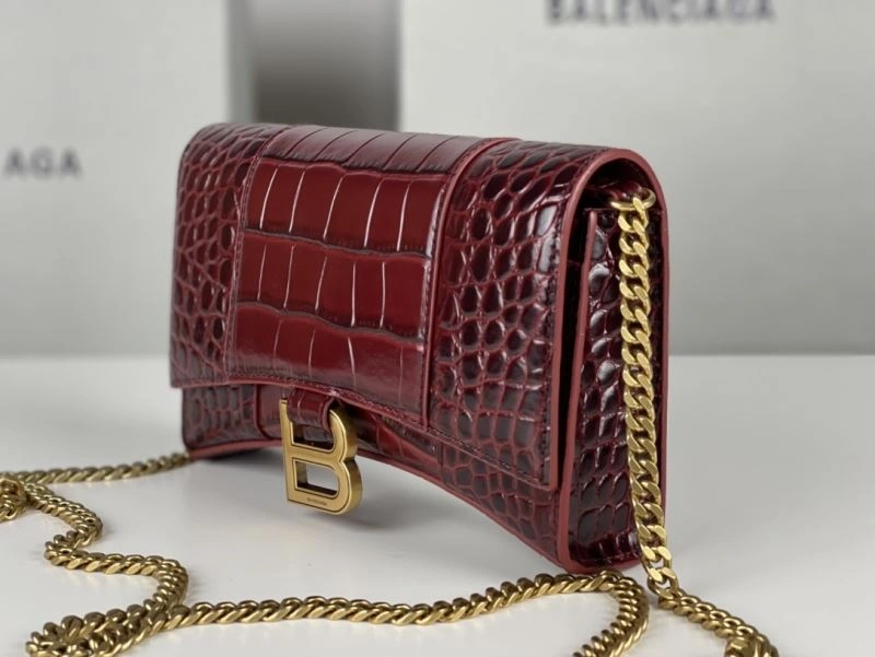 Legit Balenciaga Burgundy Crocodile Hourglass Bag with Gold Buckle