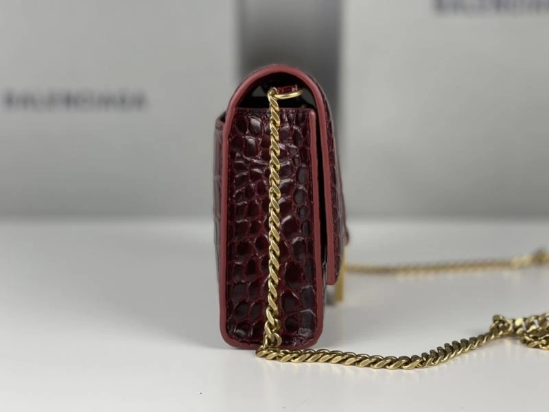 Legit Balenciaga Burgundy Crocodile Hourglass Bag with Gold Buckle