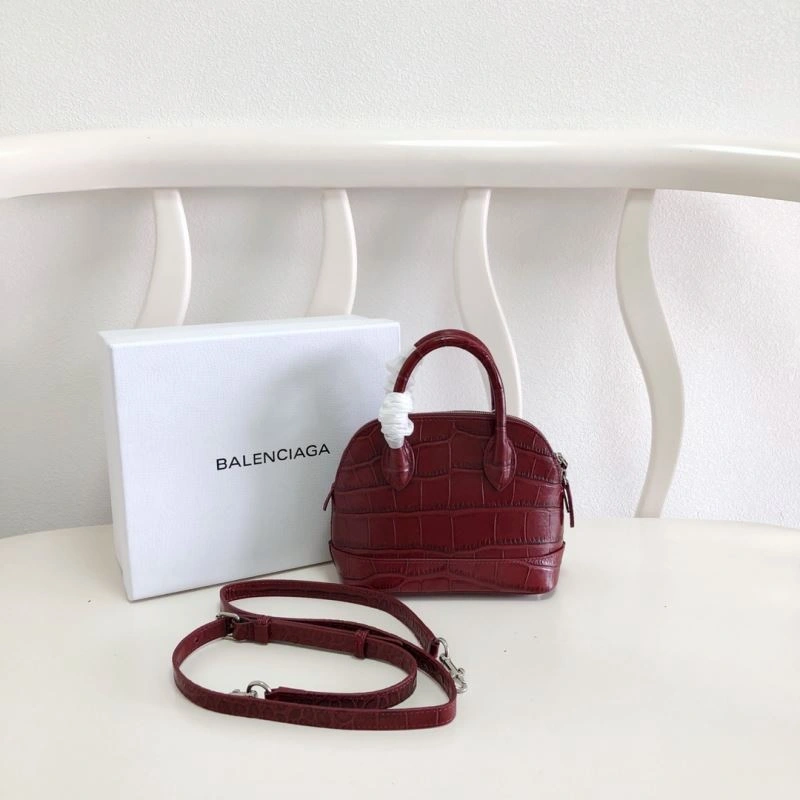 Balenciaga Burgundy Crocodile Mini Shell Bag with Strap