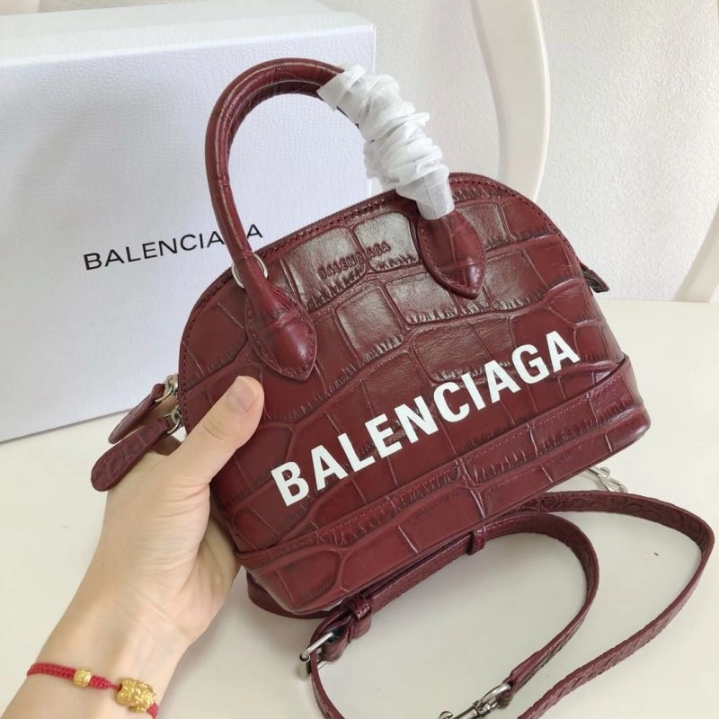 Indistinguishable Balenciaga Burgundy Crocodile Mini Shell Bag with Strap