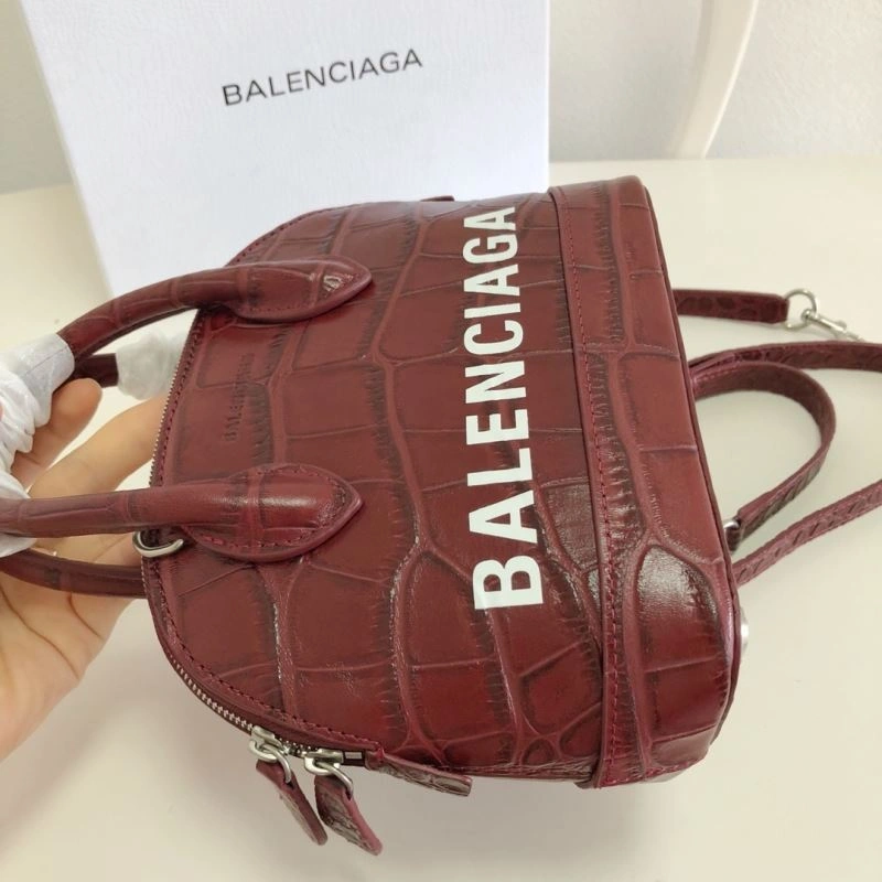 Indistinguishable Balenciaga Burgundy Crocodile Mini Shell Bag with Strap