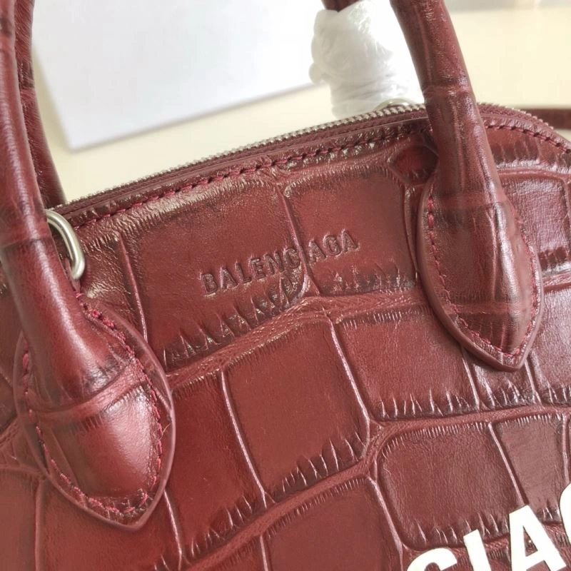 Indistinguishable Balenciaga Burgundy Crocodile Mini Shell Bag with Strap
