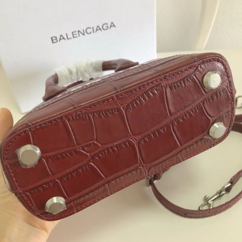 Indistinguishable Balenciaga Burgundy Crocodile Mini Shell Bag with Strap