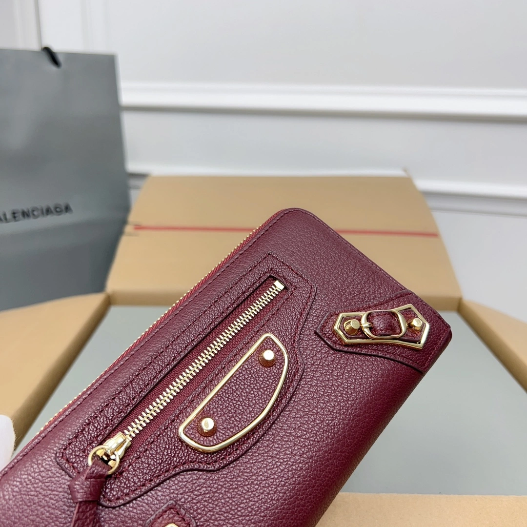 Value-priced Balenciaga Burgundy Vintage Leather Motorcycle Wallet with Heart Design