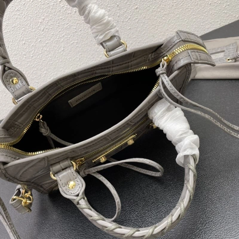 Budget-friendly Balenciaga Calfskin Crocodile Motorcycle Bag with Gold Accents