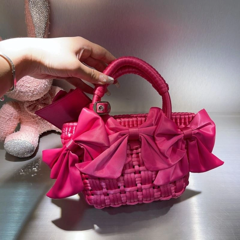 Economical Balenciaga Charming Rose Pink Bow Basket Bag with Braided Satin Strap