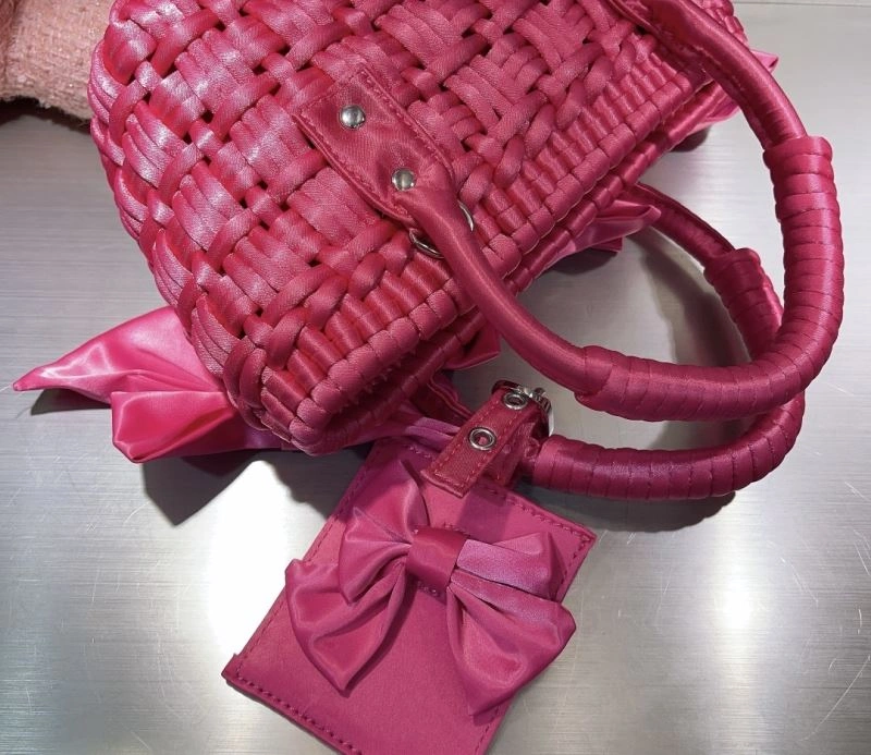 Economical Balenciaga Charming Rose Pink Bow Basket Bag with Braided Satin Strap