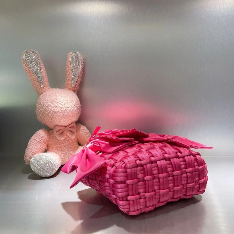 Economical Balenciaga Charming Rose Pink Bow Basket Bag with Braided Satin Strap