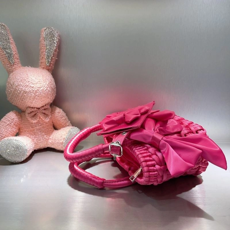 Economical Balenciaga Charming Rose Pink Bow Basket Bag with Braided Satin Strap