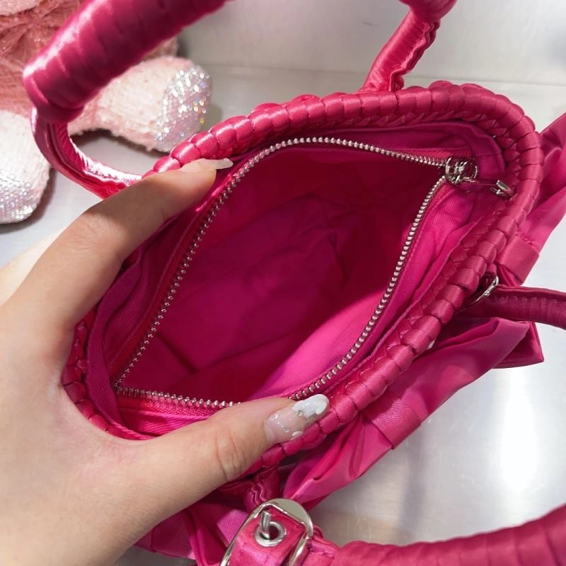 Economical Balenciaga Charming Rose Pink Bow Basket Bag with Braided Satin Strap
