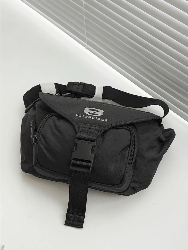 Balenciaga Checkered Nylon Flap Buckle Waist Chest Bag