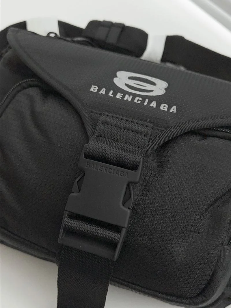 Top match Balenciaga Checkered Nylon Flap Buckle Waist Chest Bag