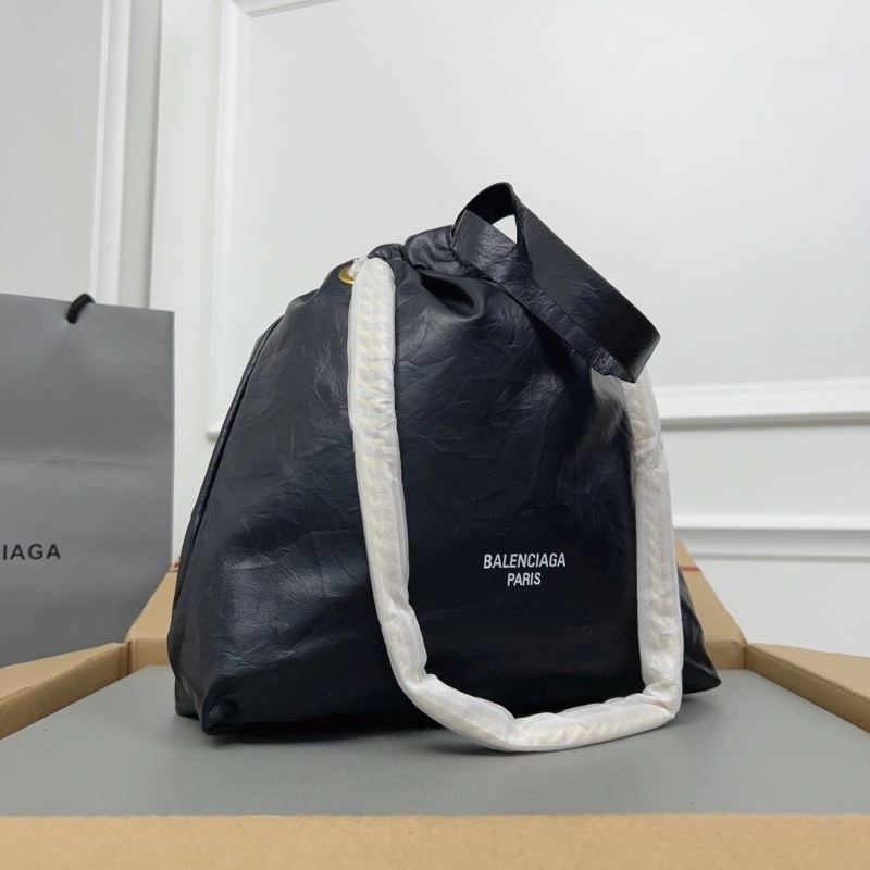 Balenciaga Chic Crush Tote Bag a Stylish Wrinkled Black Calfskin