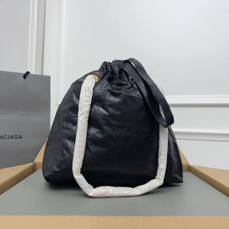 Exact replica Balenciaga Chic Crush Tote Bag a Stylish Wrinkled Black Calfskin