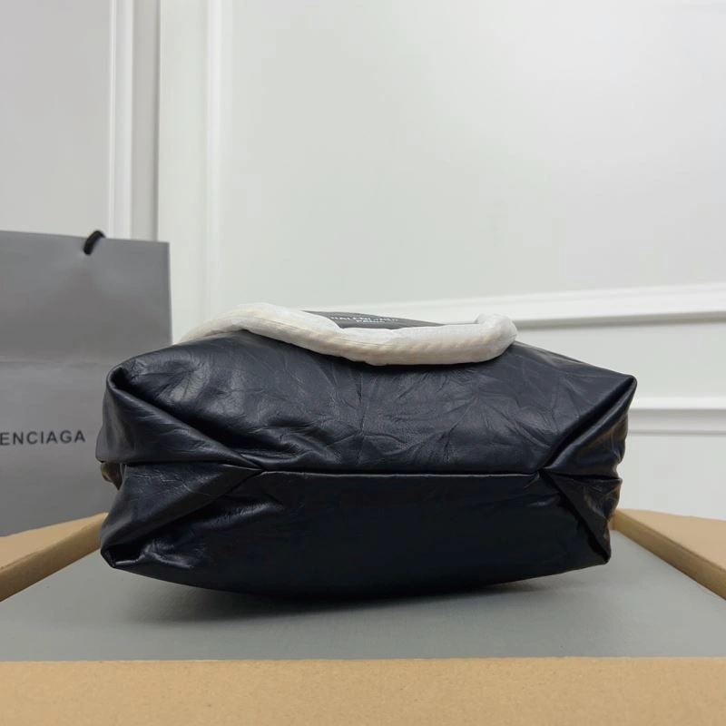 Exact replica Balenciaga Chic Crush Tote Bag a Stylish Wrinkled Black Calfskin
