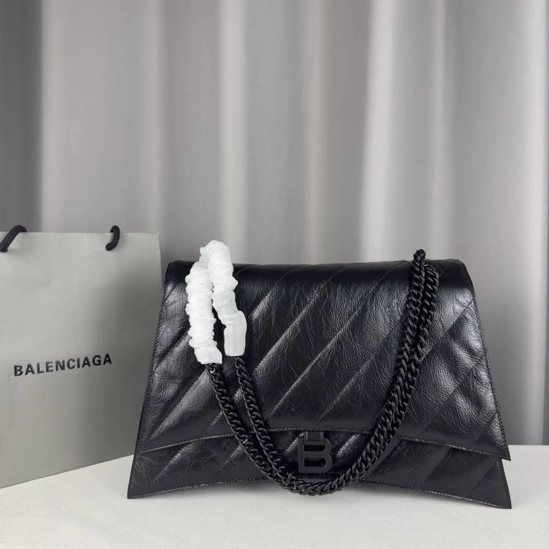 Balenciaga Chic Curved Crush Pleated Chain Bag - Versatile Leather Style