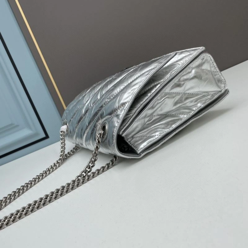 OEM Balenciaga Chic Hourglass Chain Bag - Large Embroidered Silver Edition