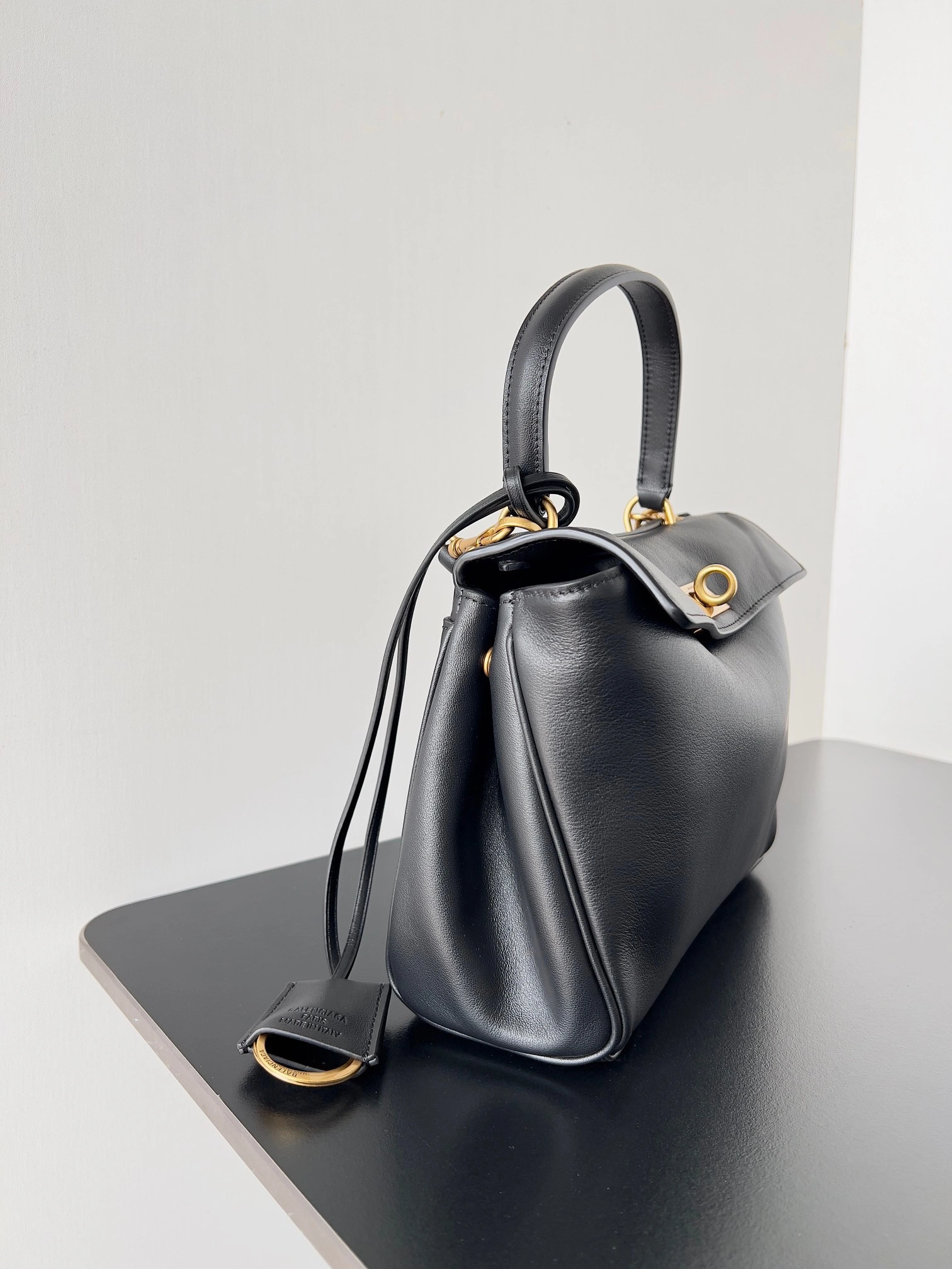 Real Balenciaga Chic Soft Mini Black Gold Rodeo Bag - Effortless Elegance