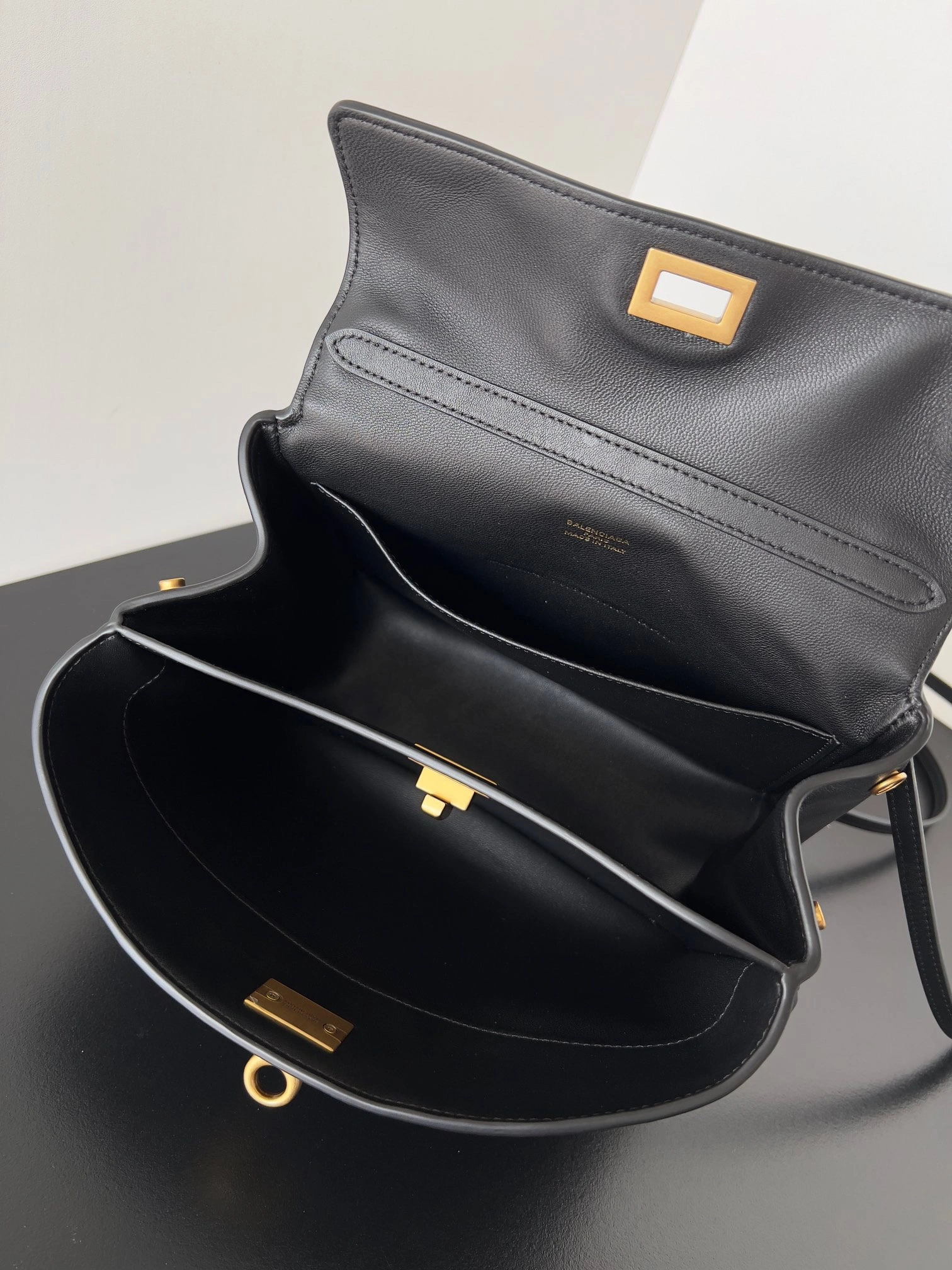 Real Balenciaga Chic Soft Mini Black Gold Rodeo Bag - Effortless Elegance