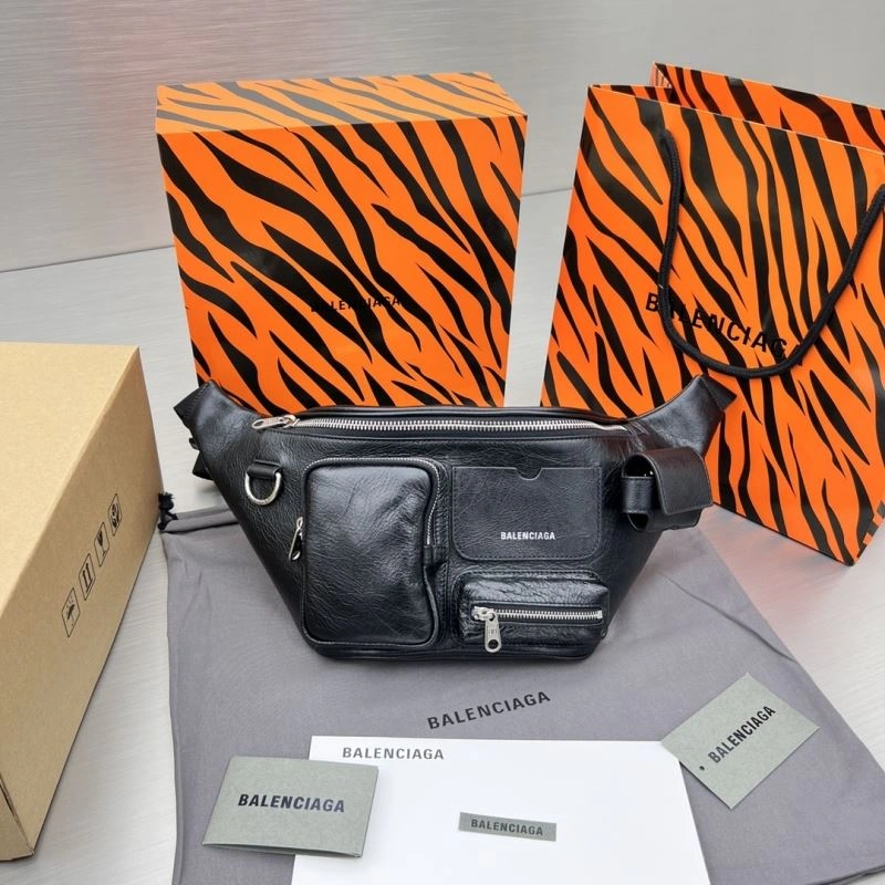 Balenciaga Classic Black Motorcycle Multi-Pocket Waist Bag for Travel