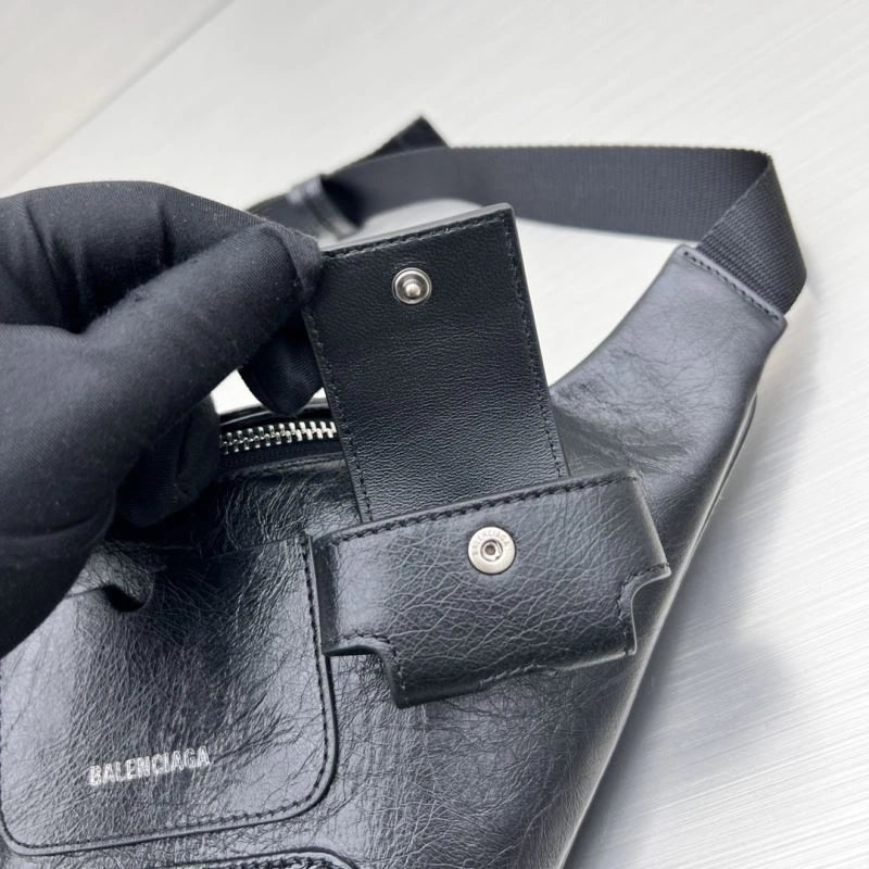Top match Balenciaga Classic Black Motorcycle Multi-Pocket Waist Bag for Travel