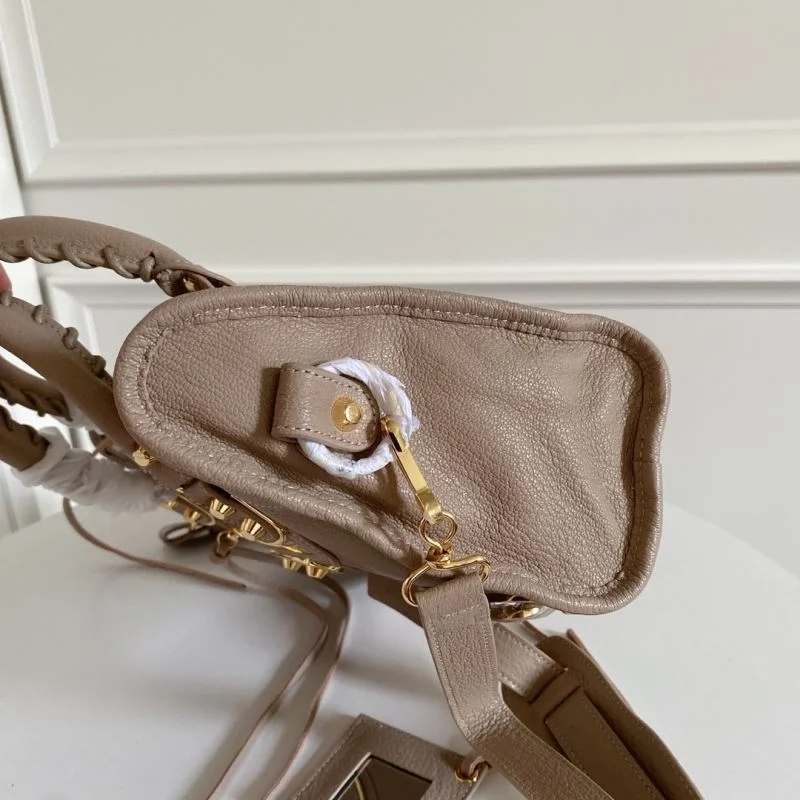 Exact replica Balenciaga Classic Goat Leather Motorcycle Bag - Gray-White