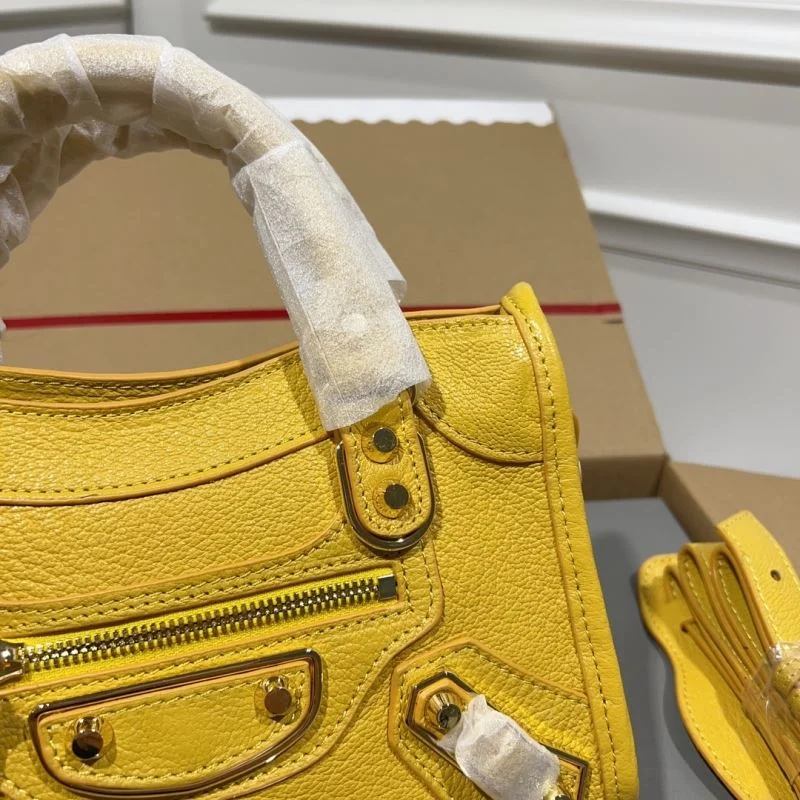 Value-priced Balenciaga Classic Goat Leather Motorcycle Bag with Gold Buckle