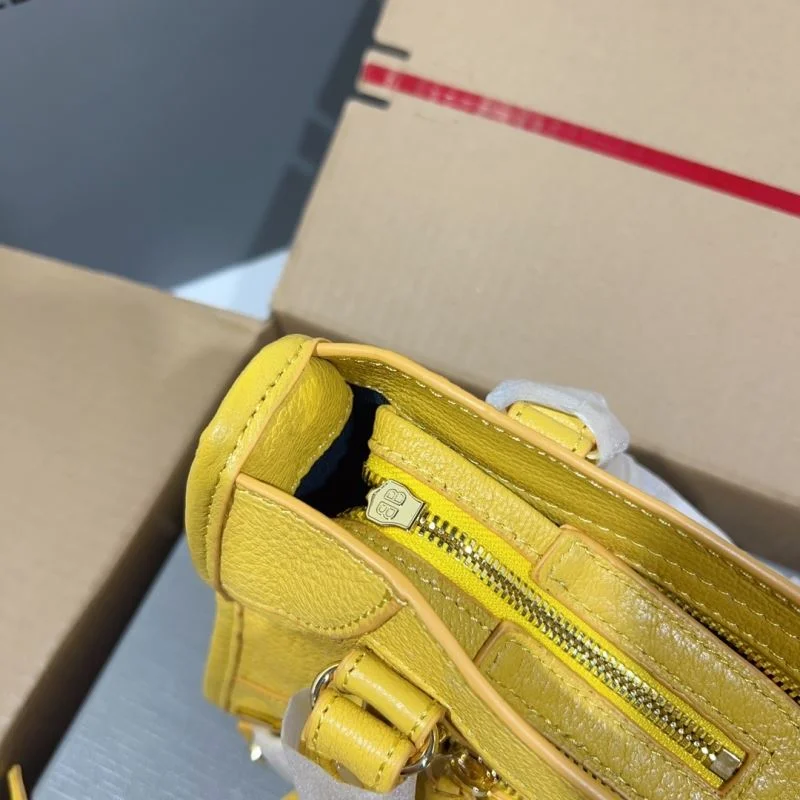 Value-priced Balenciaga Classic Goat Leather Motorcycle Bag with Gold Buckle