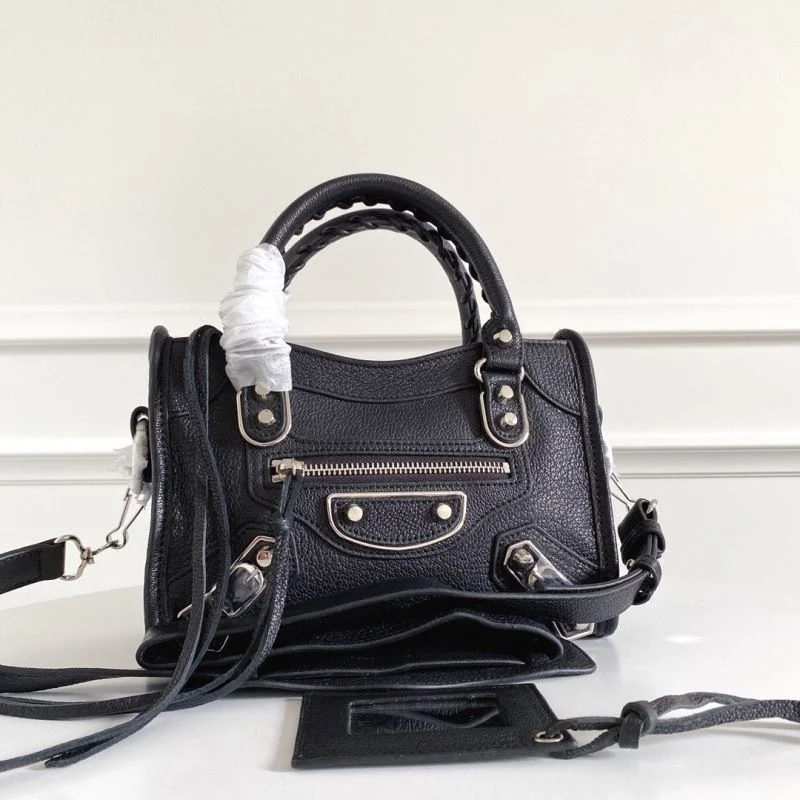 Top mirror Balenciaga Classic Italian Goat Leather Motorcycle Bag with Silver Buckle