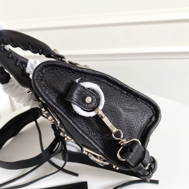Top mirror Balenciaga Classic Italian Goat Leather Motorcycle Bag with Silver Buckle