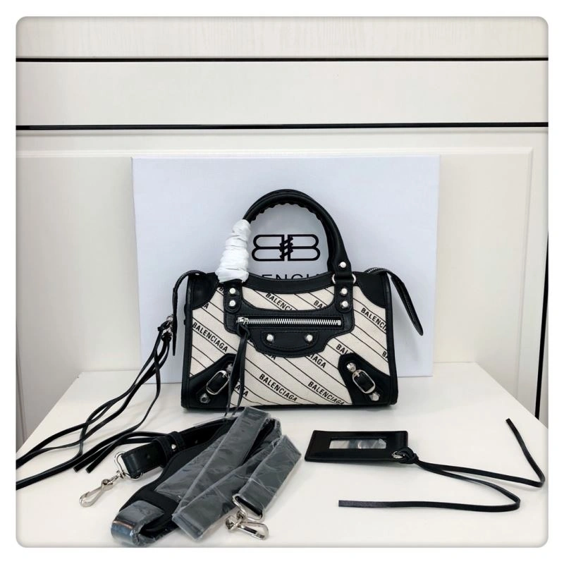 Balenciaga Classic Motorcycle Bag with Diagonal Print Design