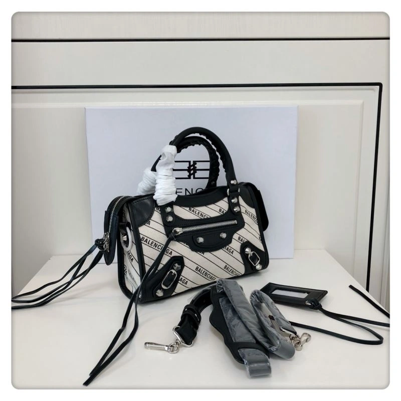 Indistinguishable Balenciaga Classic Motorcycle Bag with Diagonal Print Design