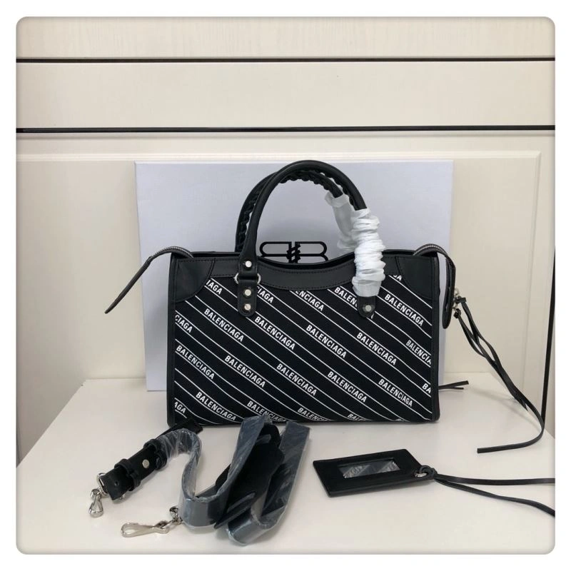 Balenciaga Classic Motorcycle Bag with Slanted Print Design