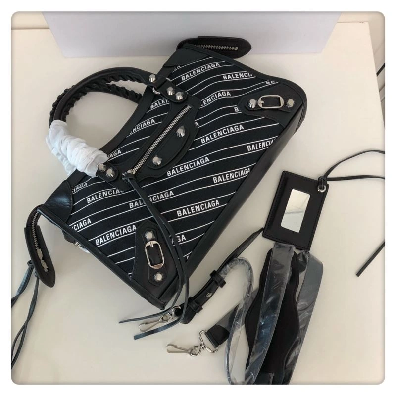 Accurate model Balenciaga Classic Motorcycle Bag with Slanted Print Design