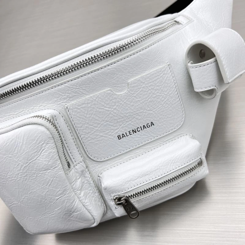 Precise copy Balenciaga Classic White Motorcycle Multi-Pocket Waist Bag for Travel