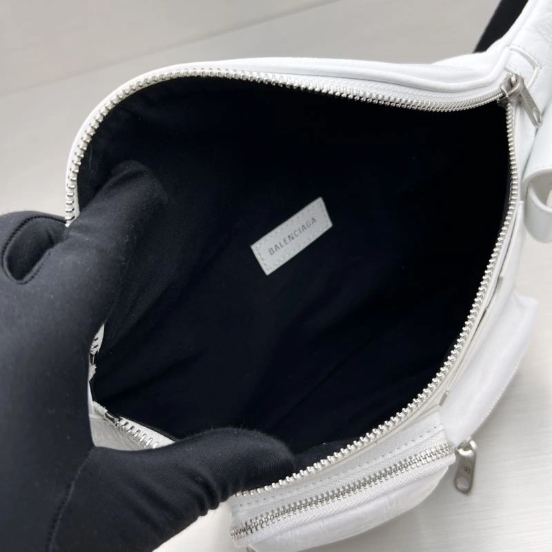 Precise copy Balenciaga Classic White Motorcycle Multi-Pocket Waist Bag for Travel