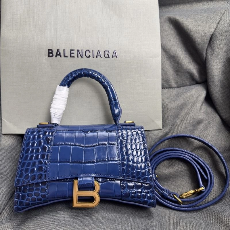 Balenciaga Cobalt Blue Croc-Pattern Hourglass XS Bag