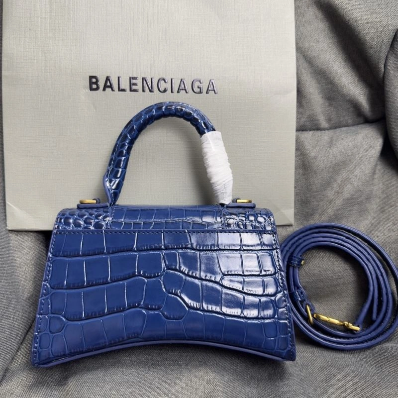 Official Balenciaga Cobalt Blue Croc-Pattern Hourglass XS Bag