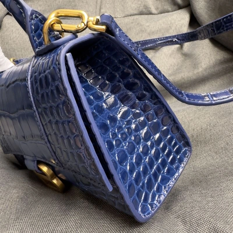 Official Balenciaga Cobalt Blue Croc-Pattern Hourglass XS Bag